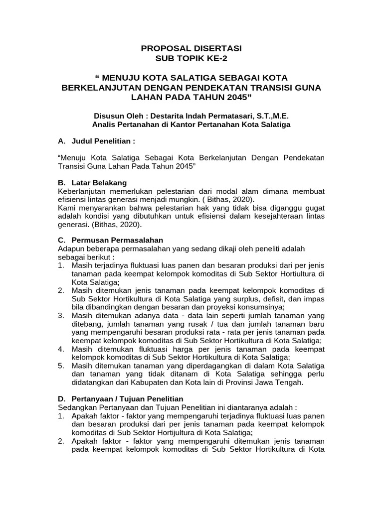 PROPOSAL DISERTASI Topik 2 - Kota Berkelanjutan - Pendekatan Transisi ...