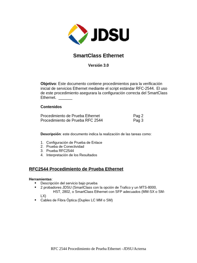 Pruebas de Verificación Ethernet RFC-2544 | PDF | Ethernet | Protocolos ...