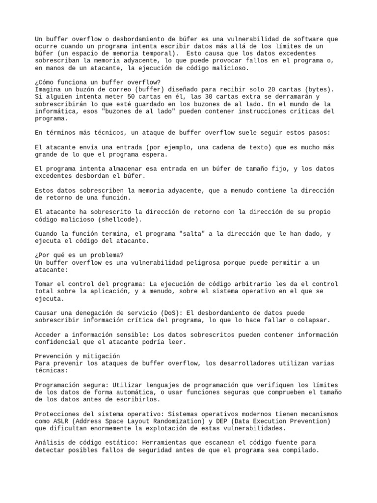 Un Buffer Overflow o Desbordamiento | PDF | Programa de computadora | Programación
