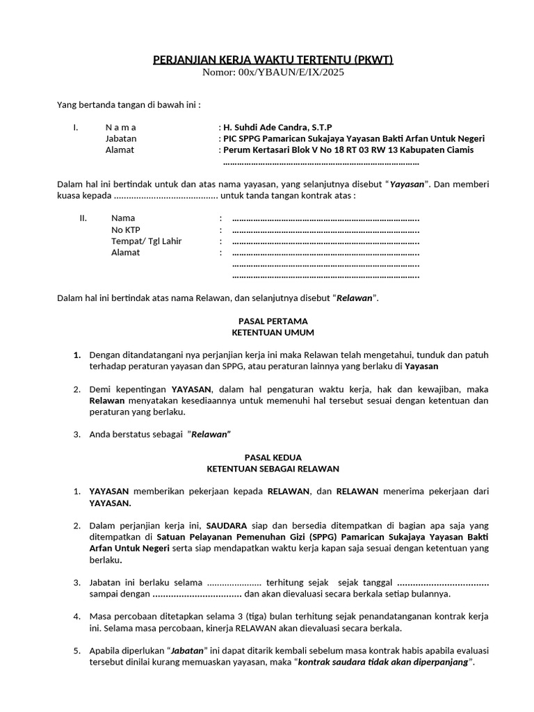 Surat Kontrak Relawan | PDF