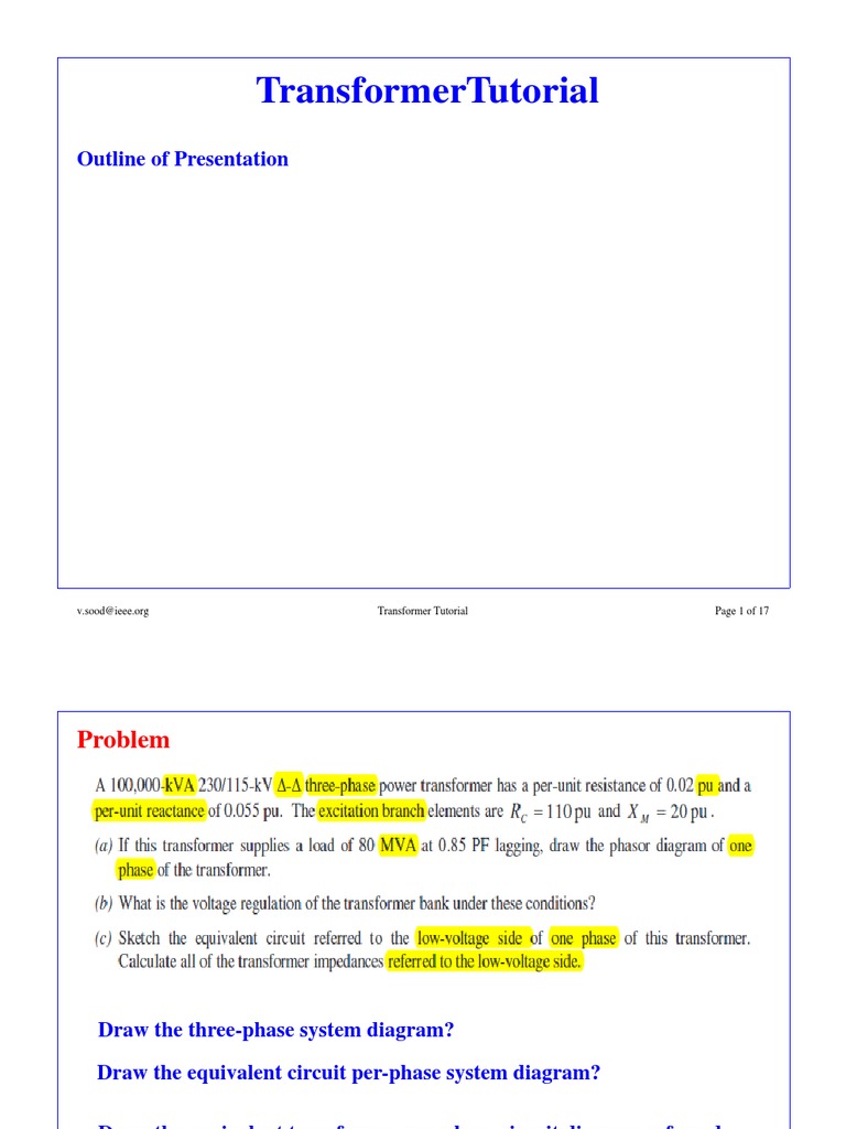 Transformertutorial: Outline of Presentation | PDF | Science ...