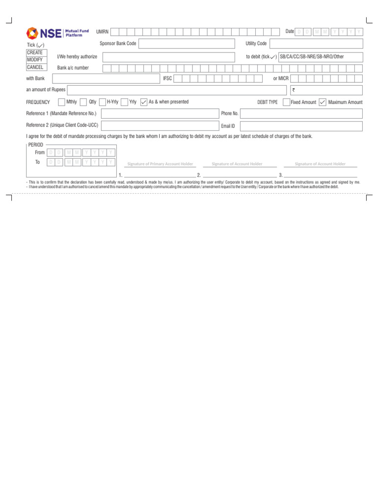 NACH Auto Debit Mandate Form | PDF