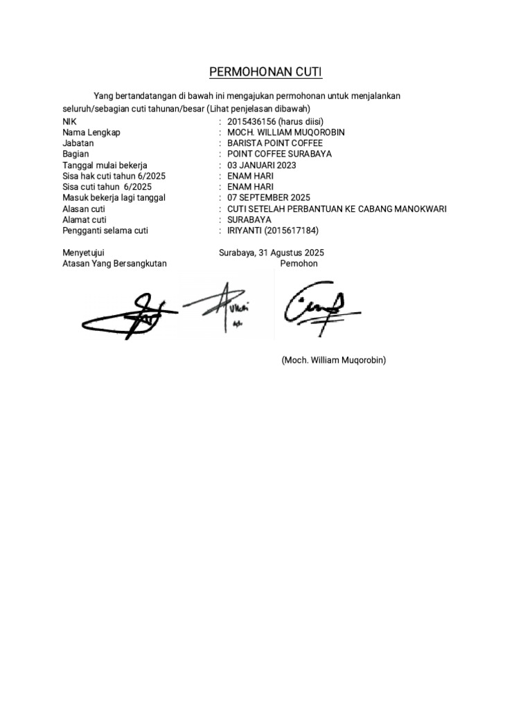 Permohonan Cuti Karyawan | PDF