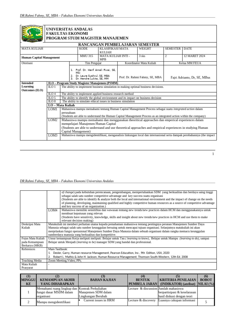 Rancangan Pembelajaran HCM 2024 | PDF