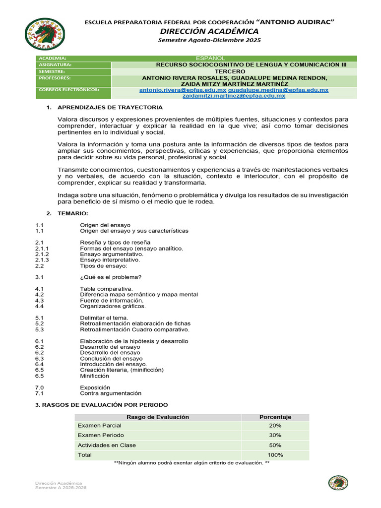 Syllabus Lengua y Comunicaci-N III 2025-2026 | PDF | Ensayos ...