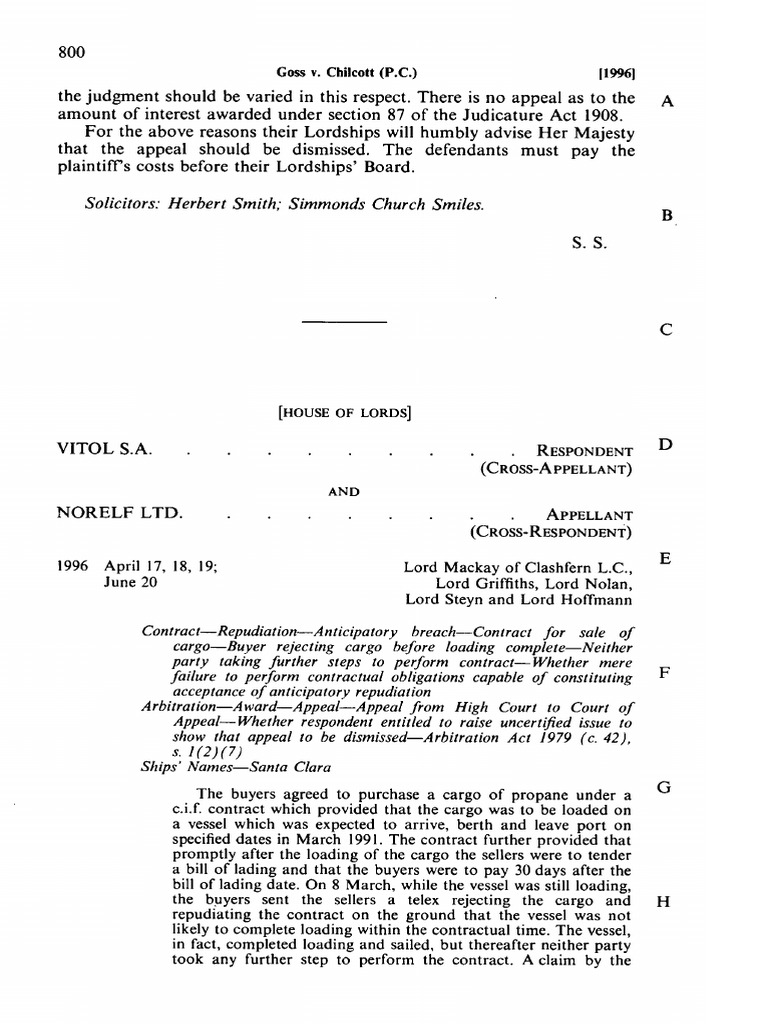 Case Vitol SA V Norelf LTD | PDF