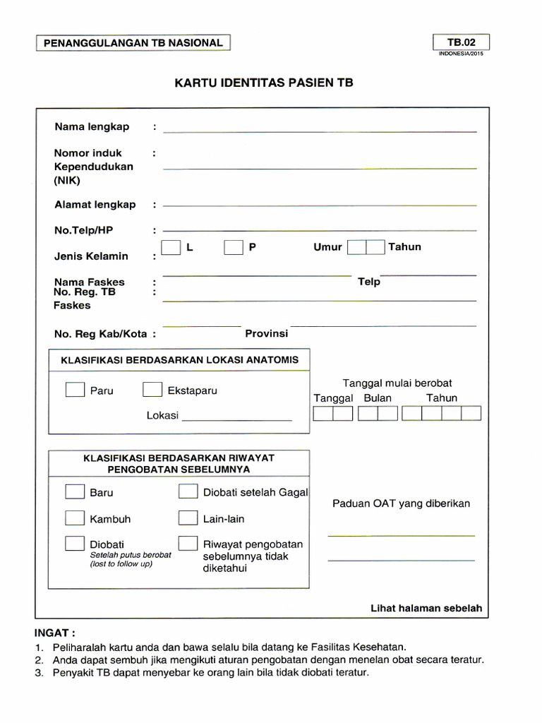 Kartu Identitas Pasien TB Tb02 | PDF