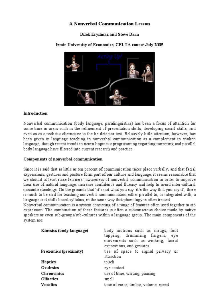 A Nonverbal Communication Lesson (Lesson Plan Version) (Dilek Eryilmaz ...