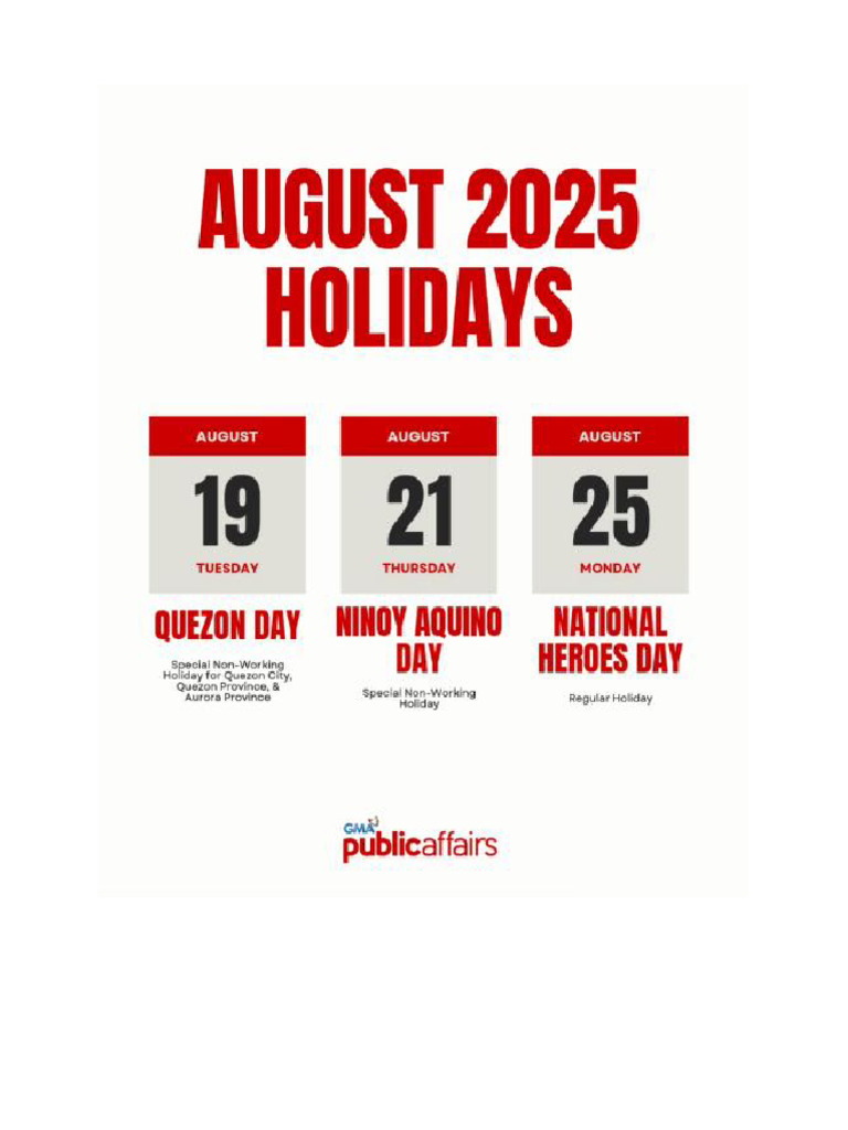 August Holidays | PDF