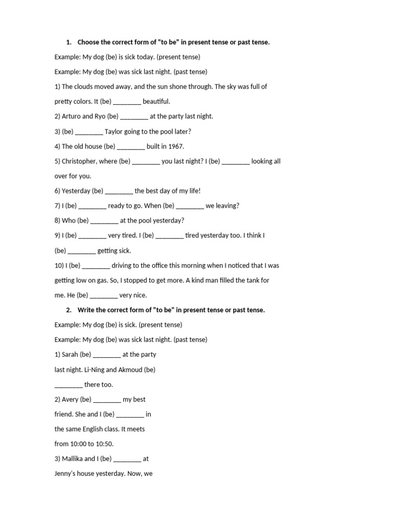 Past Simple "Be" and "Can" Exercises | PDF