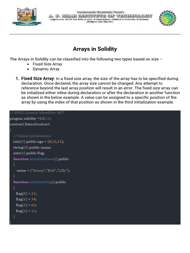 Types of Array in Solidity | PDF | String (Computer Science) | Byte