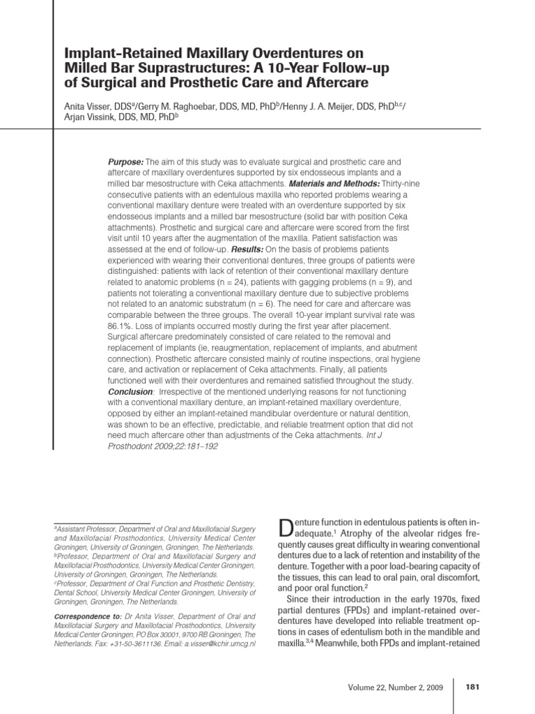 Implant-Retained Maxillary Overdentures On Milled Bar Suprastructures ...