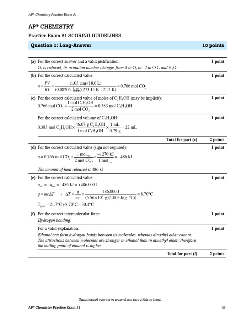 AP Chemistry Practice Exam #1 Guide | PDF | Gases | Chemical Equilibrium