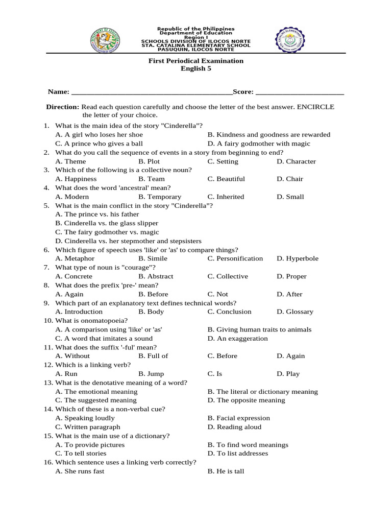 English 5 Periodical Exam Guide | PDF | Linguistics