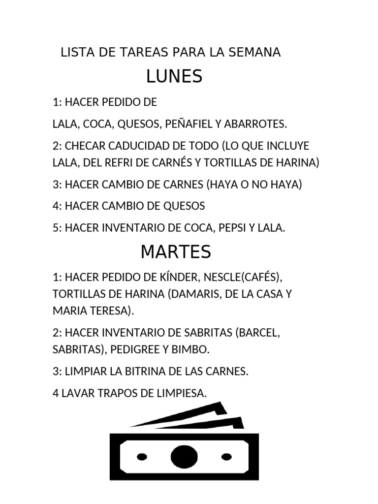 Lista de Tareas para La Semana | PDF
