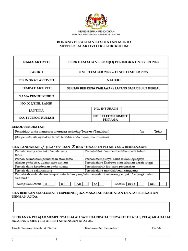 Borang Perakuan Kesihatan Pkbm | PDF
