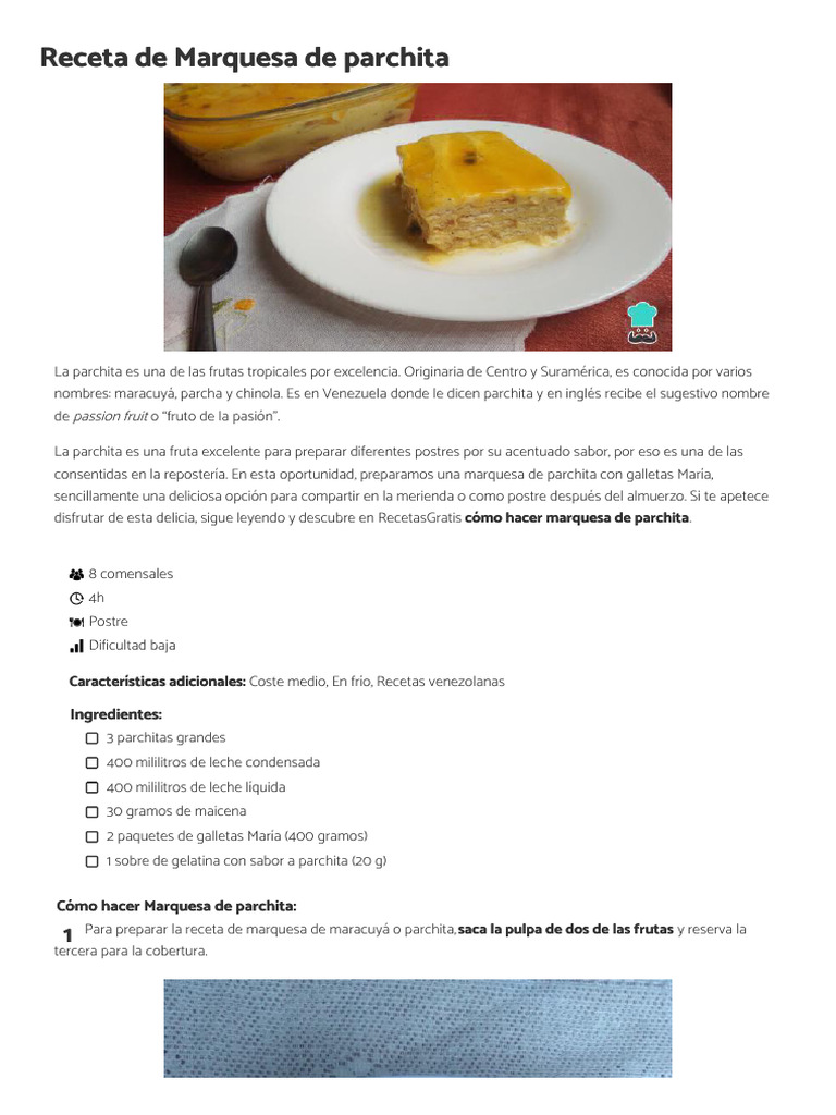 Marquesa de Parchita: Receta Fácil y Deliciosa | PDF | Postres | Té