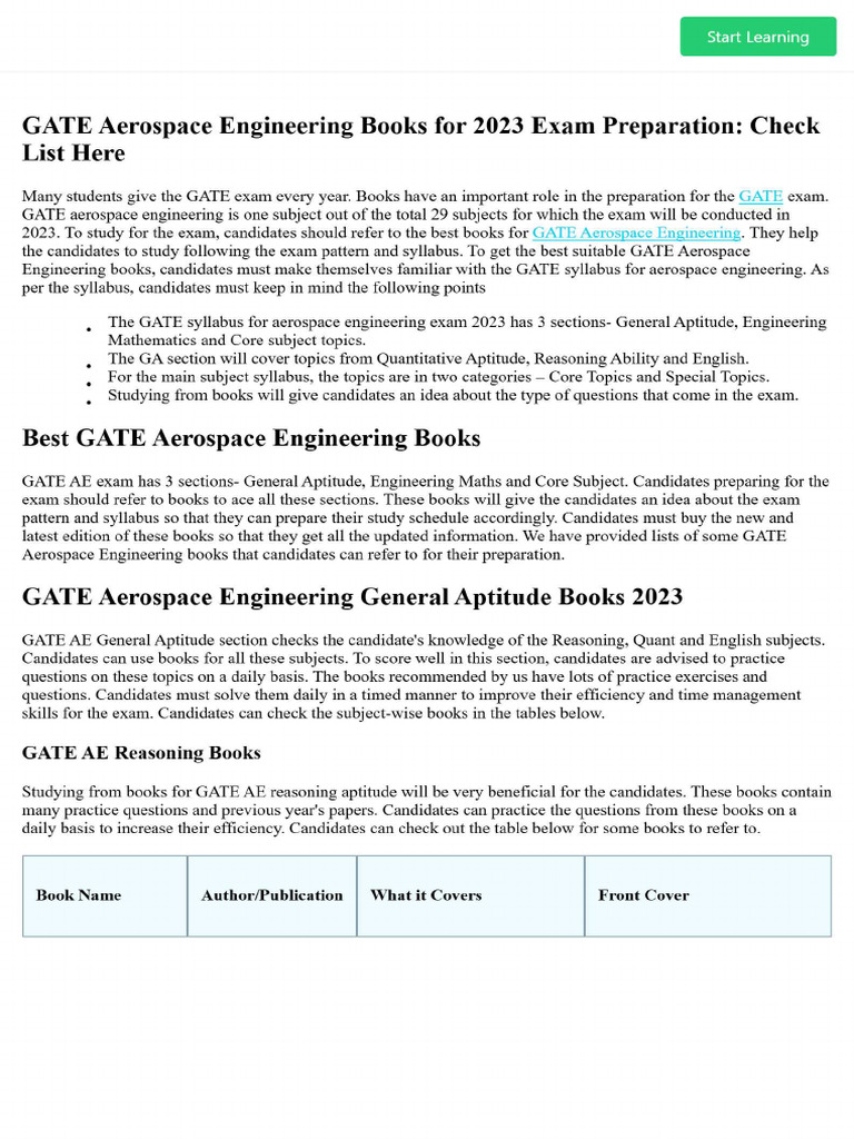 GATE Aerospace Engineering Books For 2023 Exam Preparation - Check List ...