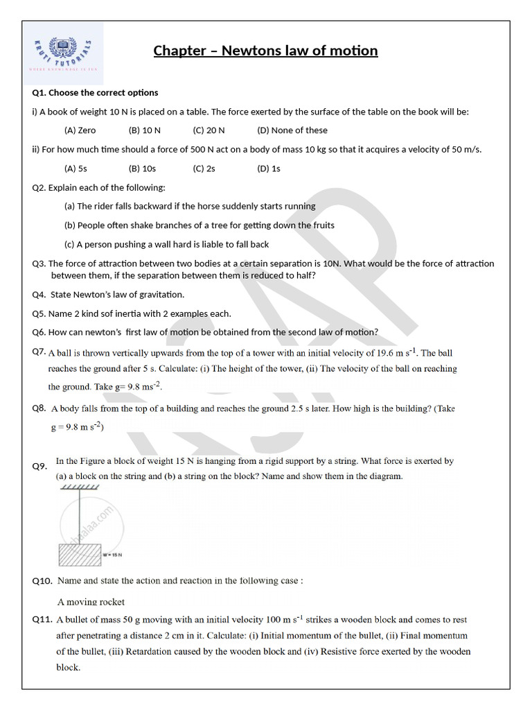 Newtons Law - Test | PDF