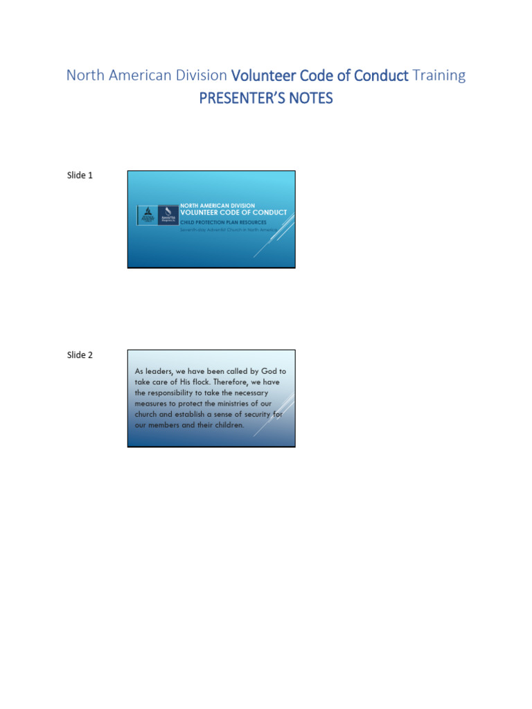 Volunteer Code of Conduct Training Presenter Notes 2 | PDF | Child ...