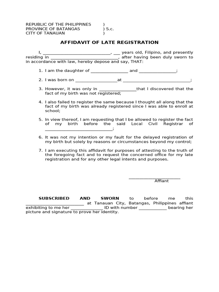 Affidavit for Delayed Birth Registration | PDF