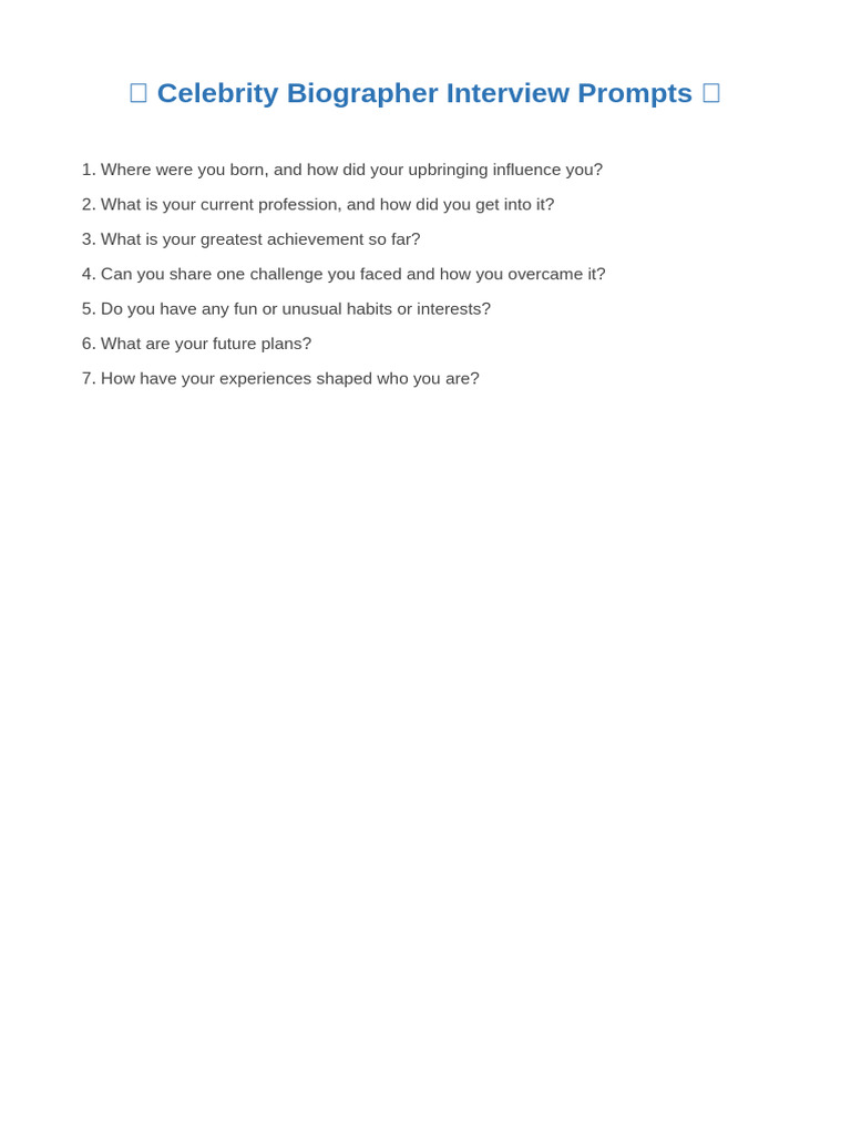 Celebrity Biographer Interview Questions | PDF