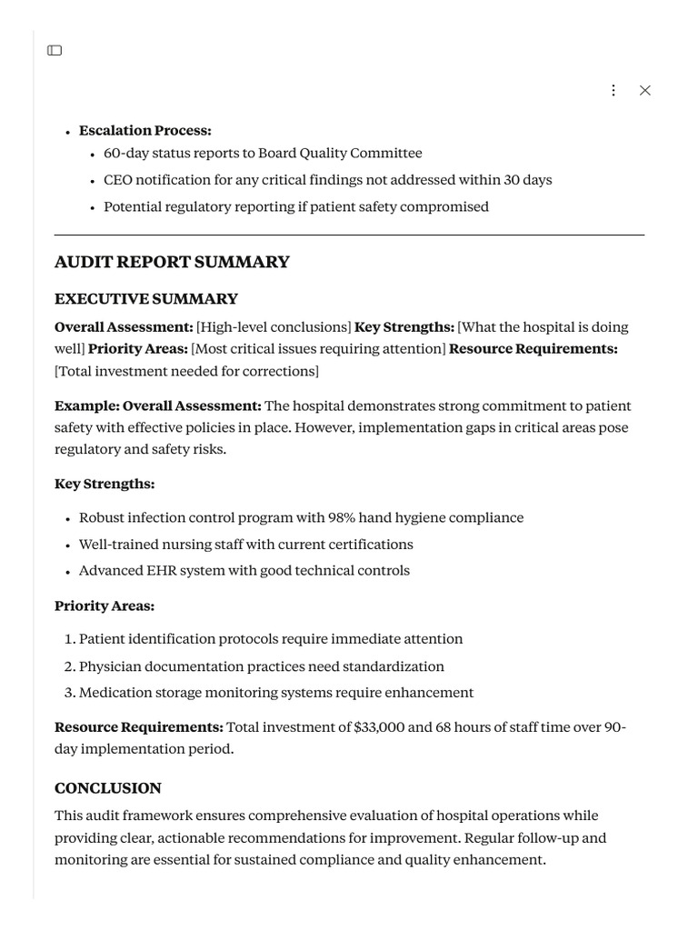 Hospital Audit Template & Example Guide | PDF | Audit | Patient Safety