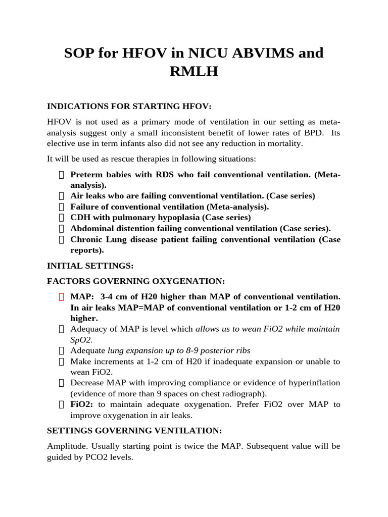 HFOV Protocol for NICU Care | PDF | Medical Specialties | Pulmonology