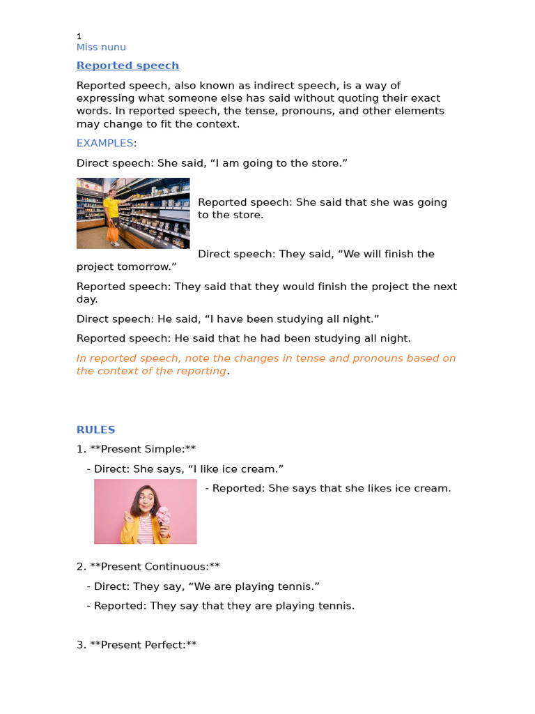 Reported Speech: Rules and Exercises | PDF | Semantic Units | Language ...