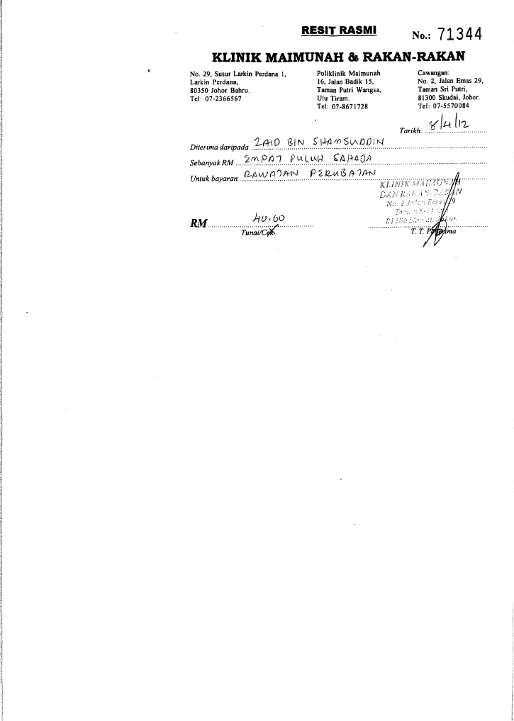 Resit Rasmi - Klinik Maimunah | PDF