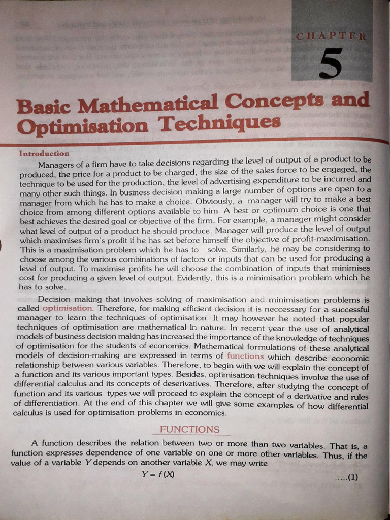 Basic Mathematical Concepts and Optimisation Techniques | PDF