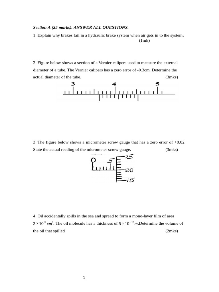 Physics Form 2 End Term 1 2025 | PDF | Water | Pressure