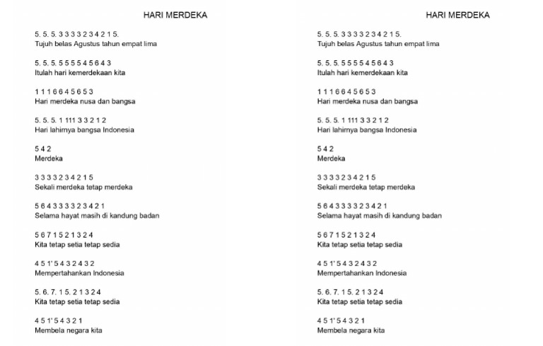 Not Angka Hari Merdeka | PDF