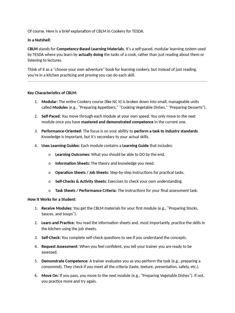 Understanding CBLM of Tesda | PDF | Cooking | Mayonnaise