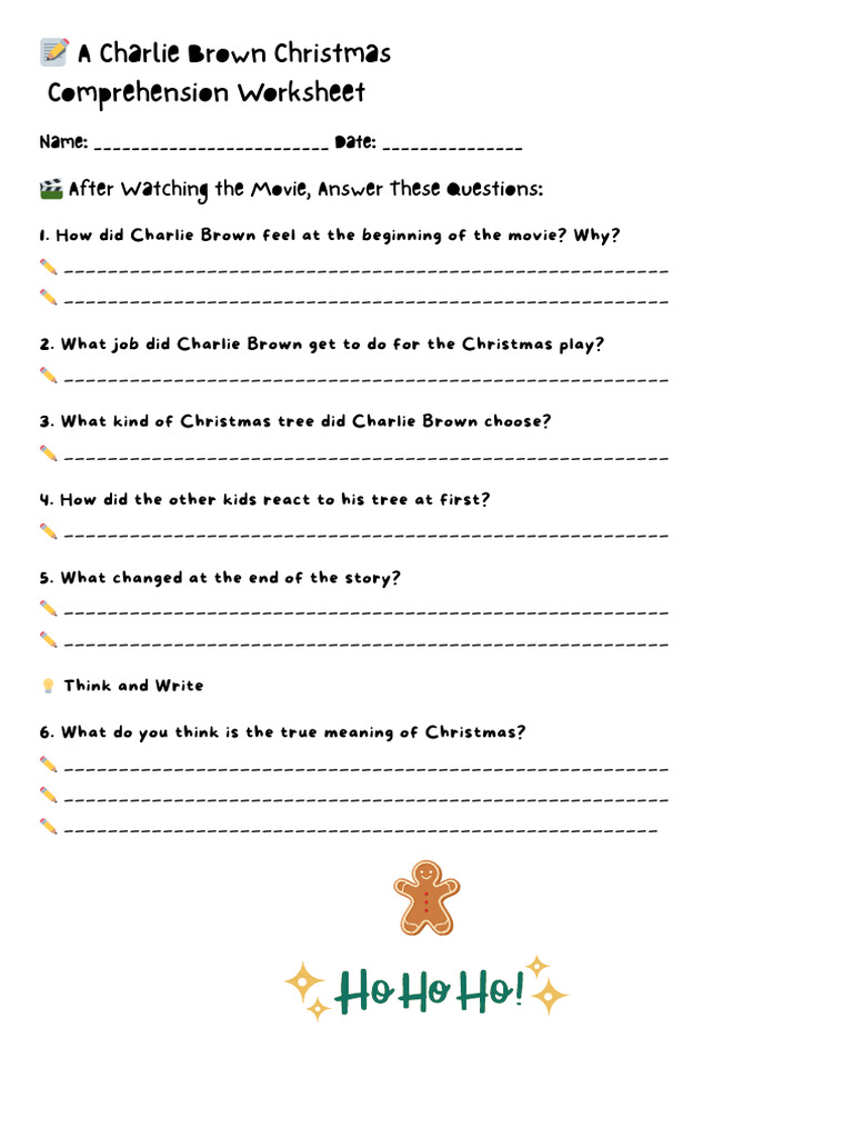 ? A Charlie Brown Christmas - Comprehension Worksheet | PDF