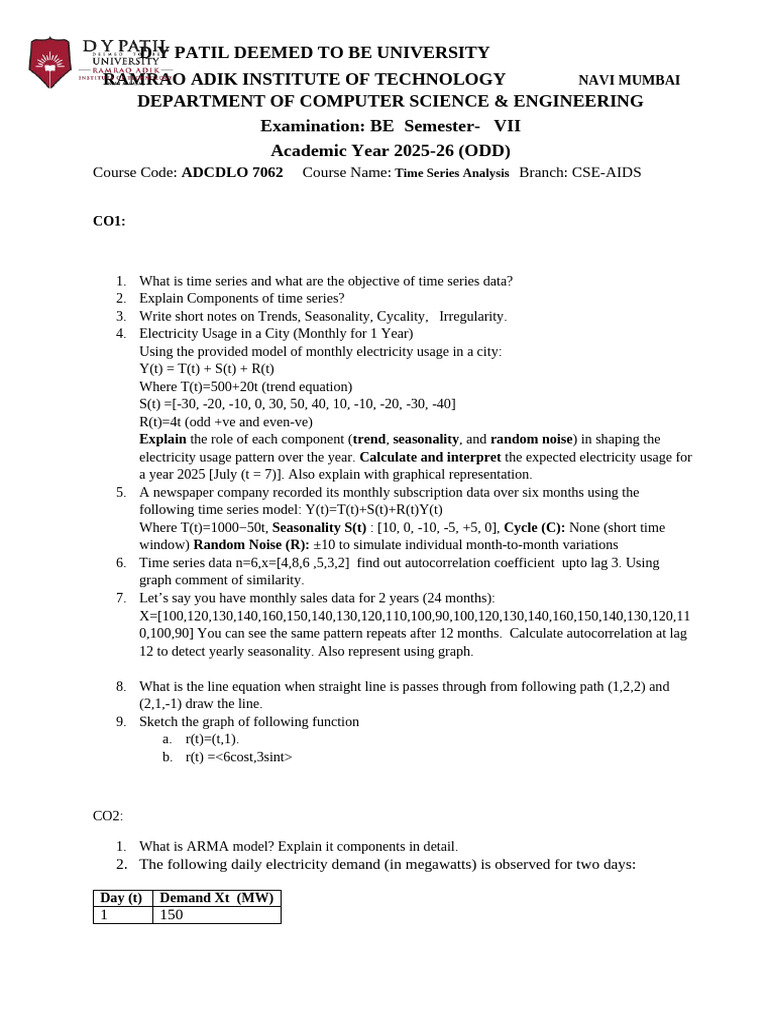 Time Series Analysis Exam Questions | PDF | Autoregressive Model ...