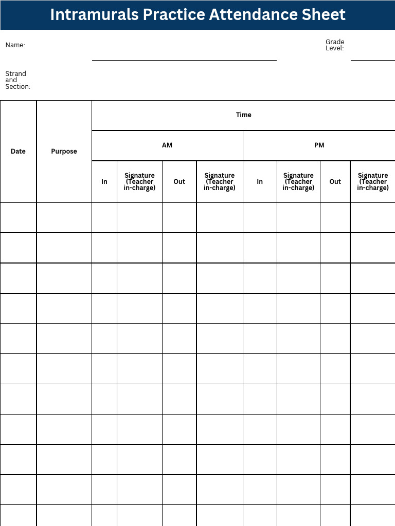 Intrams Practice Attendance Sheet | PDF