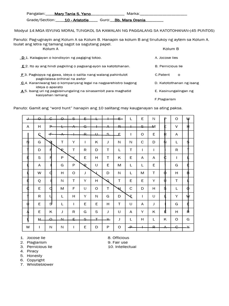 ESP 10 Q4 Activity Sheet No. 14 Anss | PDF