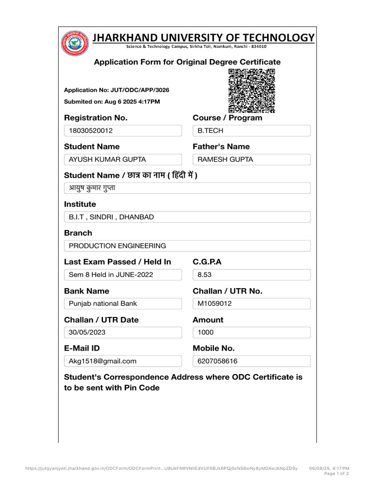 Degree Form Print - 18030520012 | PDF | Freight Transport | Written ...