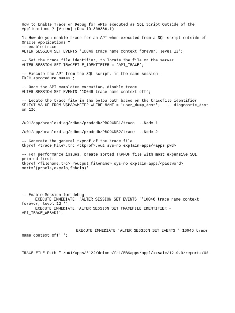 How To Enable Trace or Debug For APIs Executed As SQL Script Outside of ...