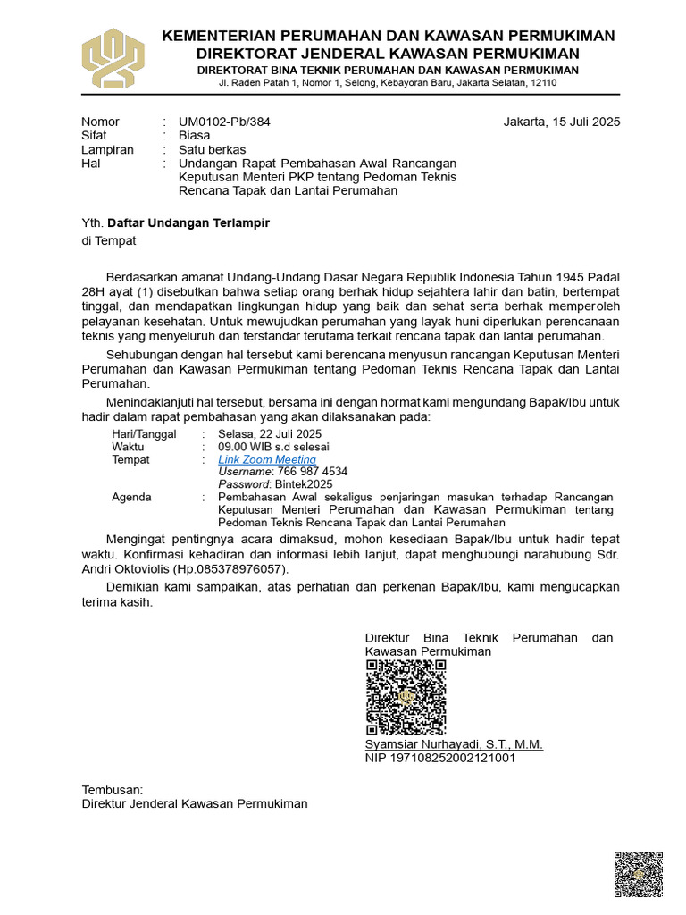 UM0102-Pb.384 - UND Rapat Pembahasan Rancangan Kepmen PKP Tentang Pendoman Teknis | PDF