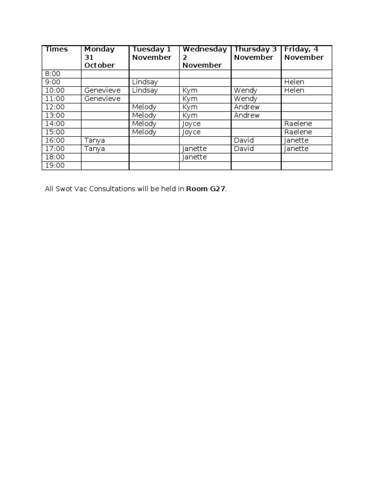 Weekly Consultation Schedule for November | PDF
