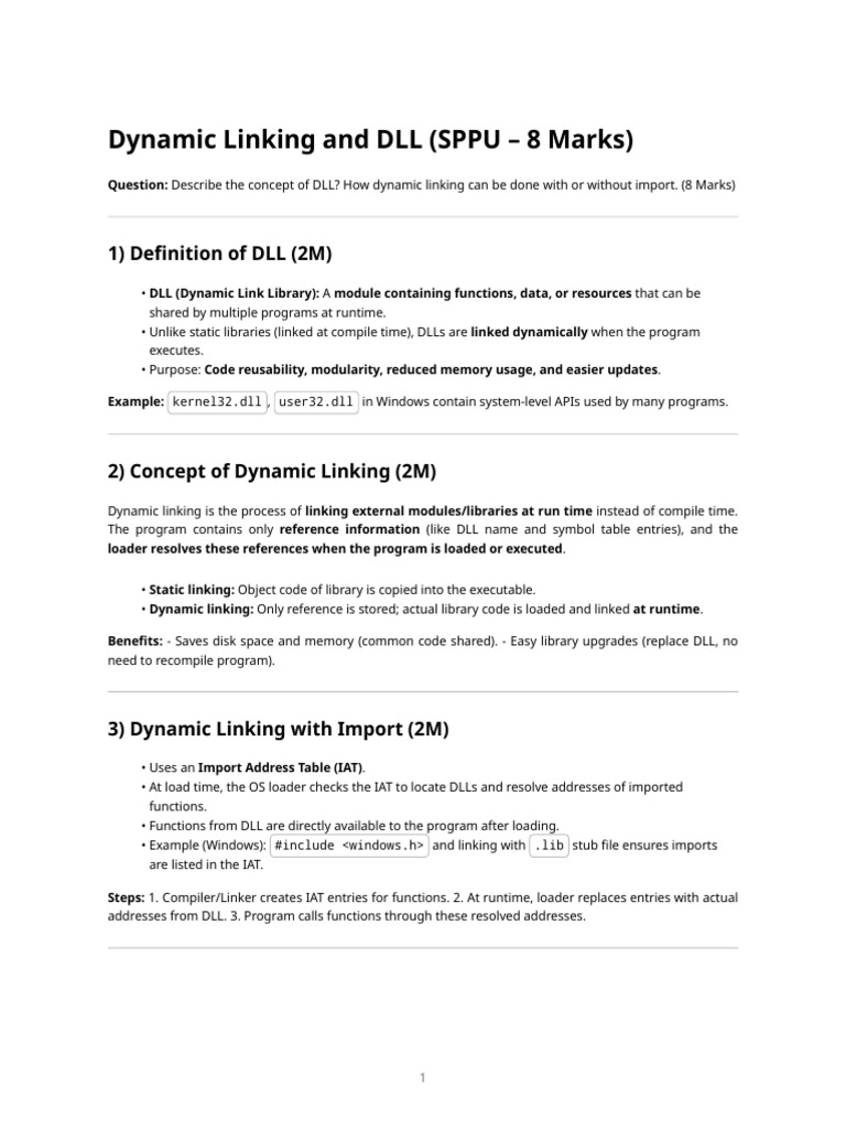 Dynamic Linking and DLL (Sppu - 8 Marks) | PDF | Library (Computing) | Computer Programming