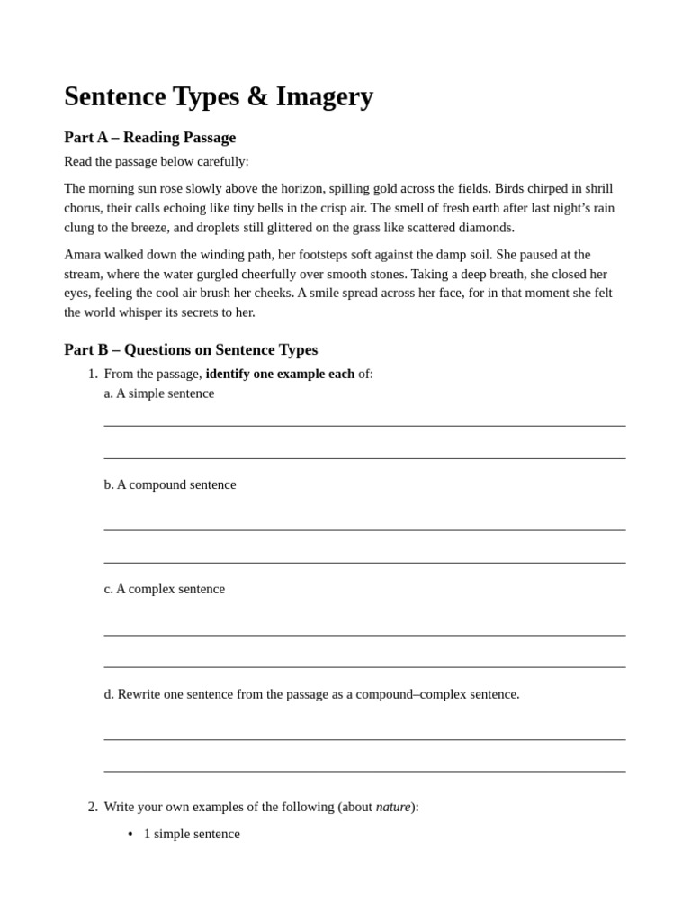 Types of Sentences and Imagery | PDF