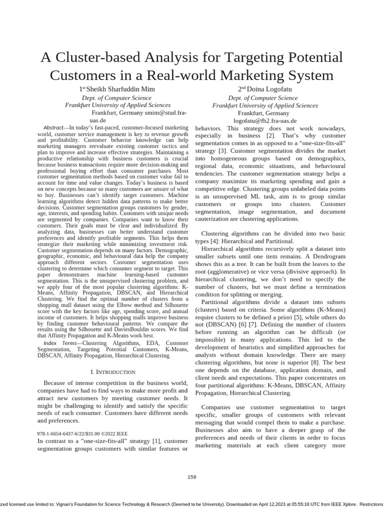 A Cluster-Based Analysis For Targeting Potential Customers in A Real-World Marketing System ...