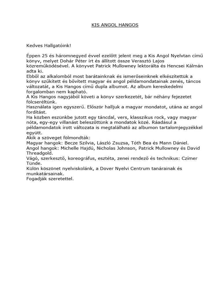 Kis Angol Hangos | PDF