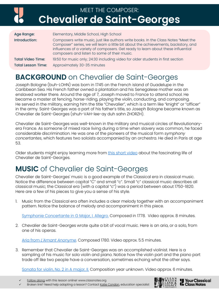 Chevalier de Saint-Georges: Composer Profile | PDF | Variation (Music ...
