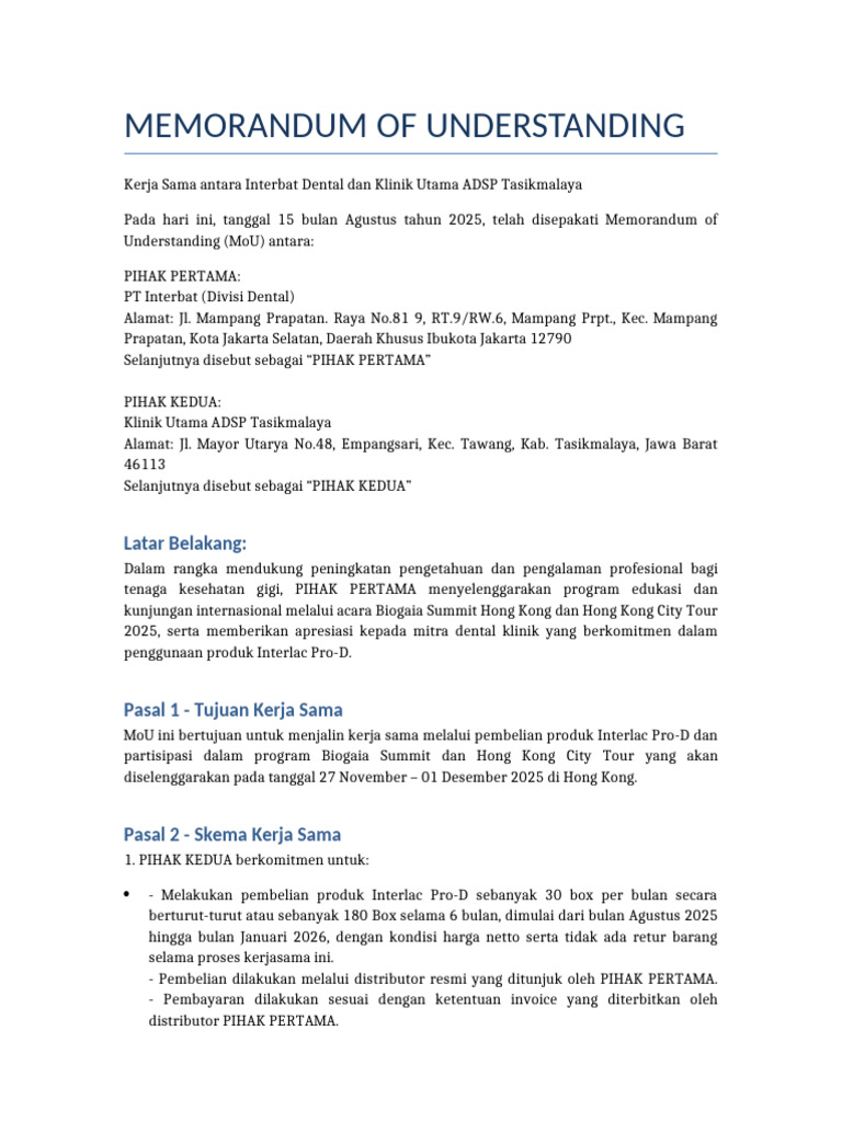 MoU_Interbat Dental Drg Rita | PDF