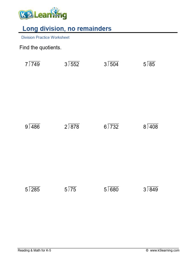 Long Division No Remainder 3x1 Digit A | PDF