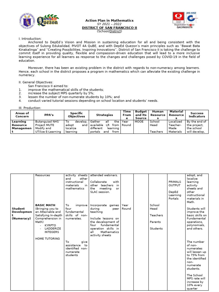Action-Plan Math Secondary-Consolidated | PDF | Learning | Mathematics